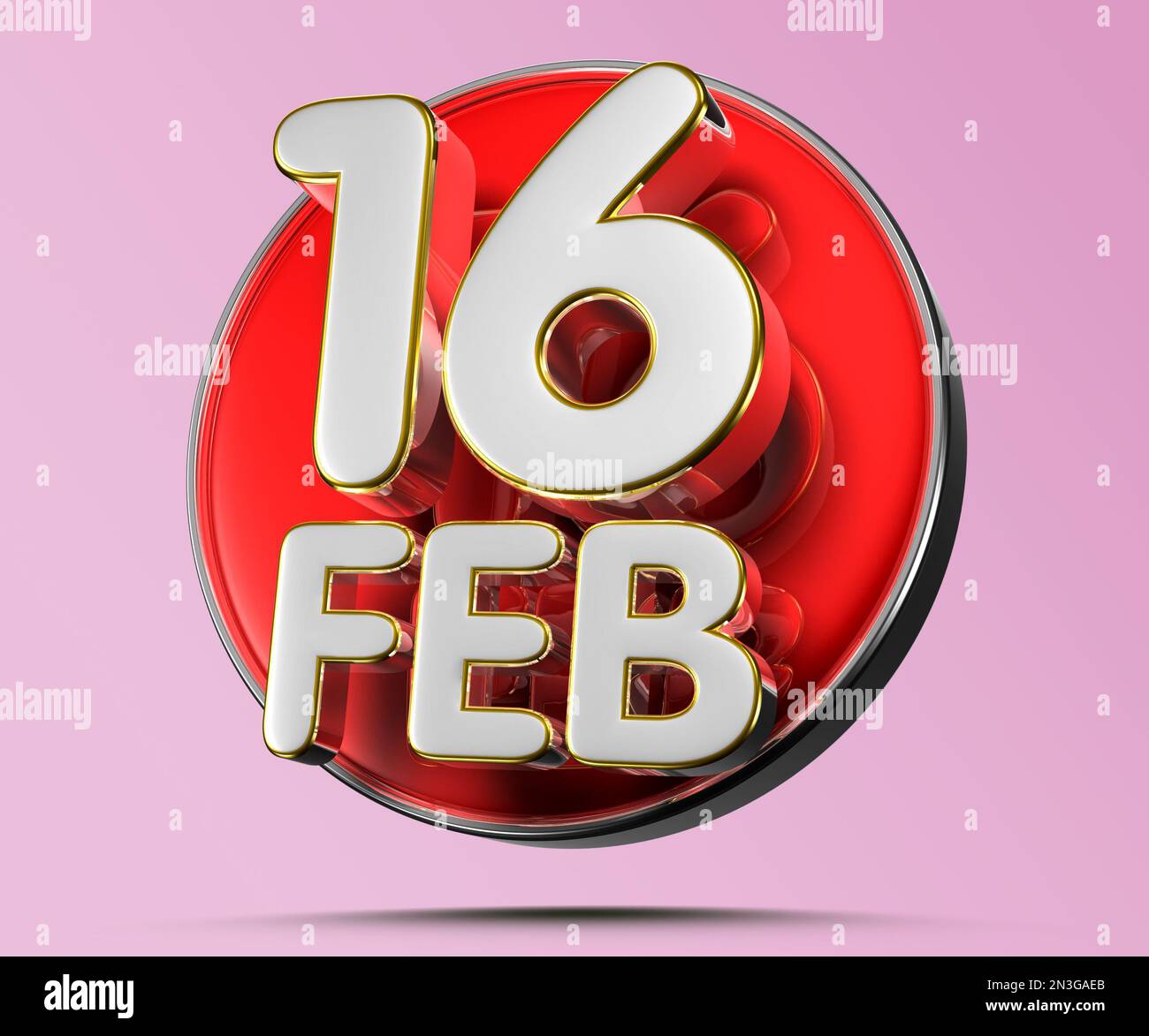 DEC 16 th.Day 16 of February month 3D illustration red circle light ...