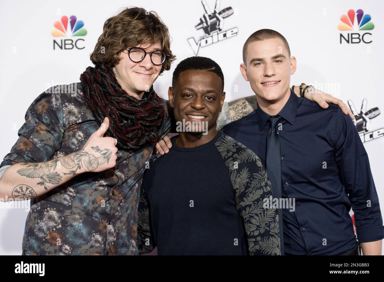 Matt McAndrew, from left, Damien and Chris Jamison arrive at Season 7 ...