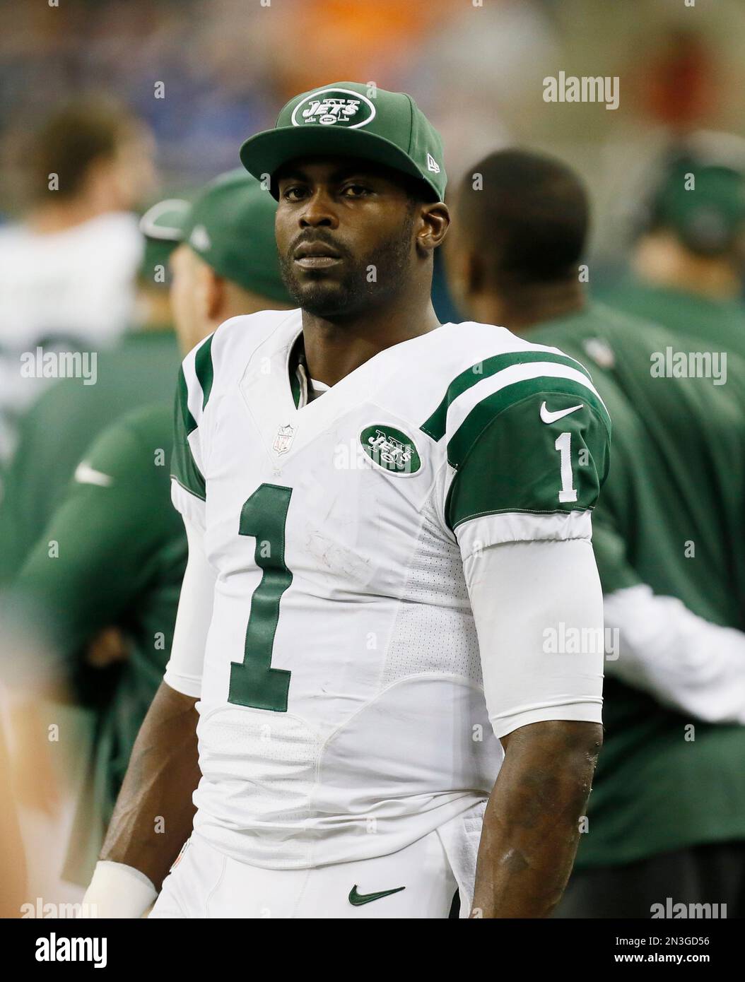 New York Jets quarterback Michael Vick looks from the sidelines during ...