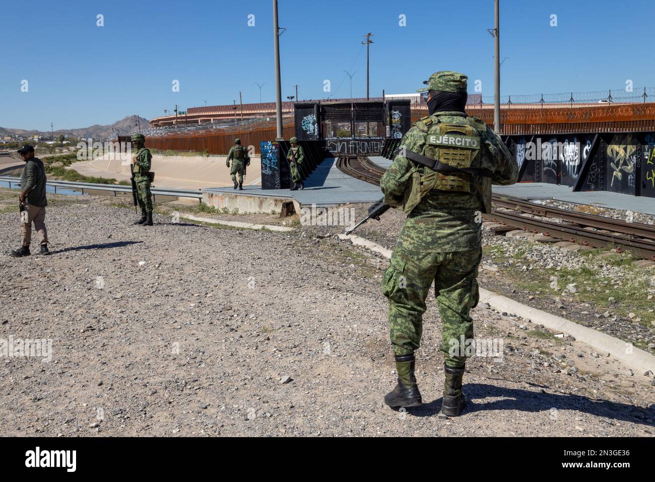 Juarez, Mexico 10-20-2022: The Mexican Army guards the US-Mexico border ...