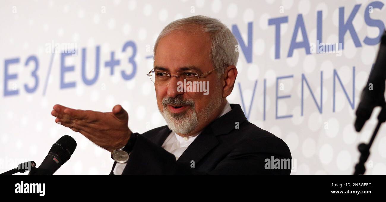 Iranian Foreign Minister Mohamad Javad Zarif addresses the media after closed-door nuclear talks ...