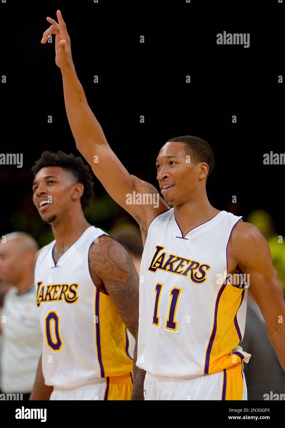 Los Angeles Lakers forward Nick Young (0) and teammate forward Wesley ...