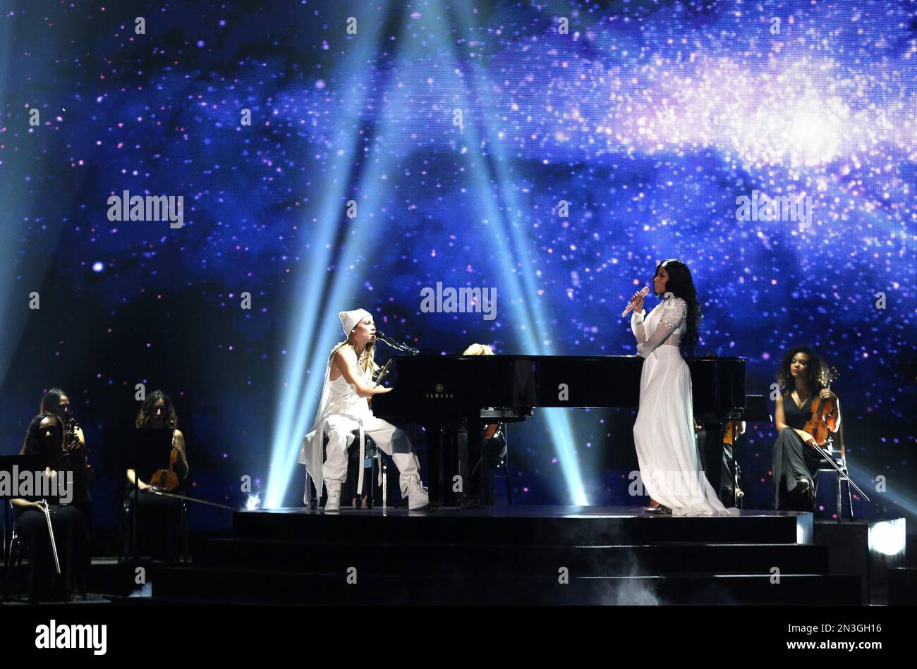 Skylar Grey, left, and Nicki Minaj perform on stage at the 42nd annual ...