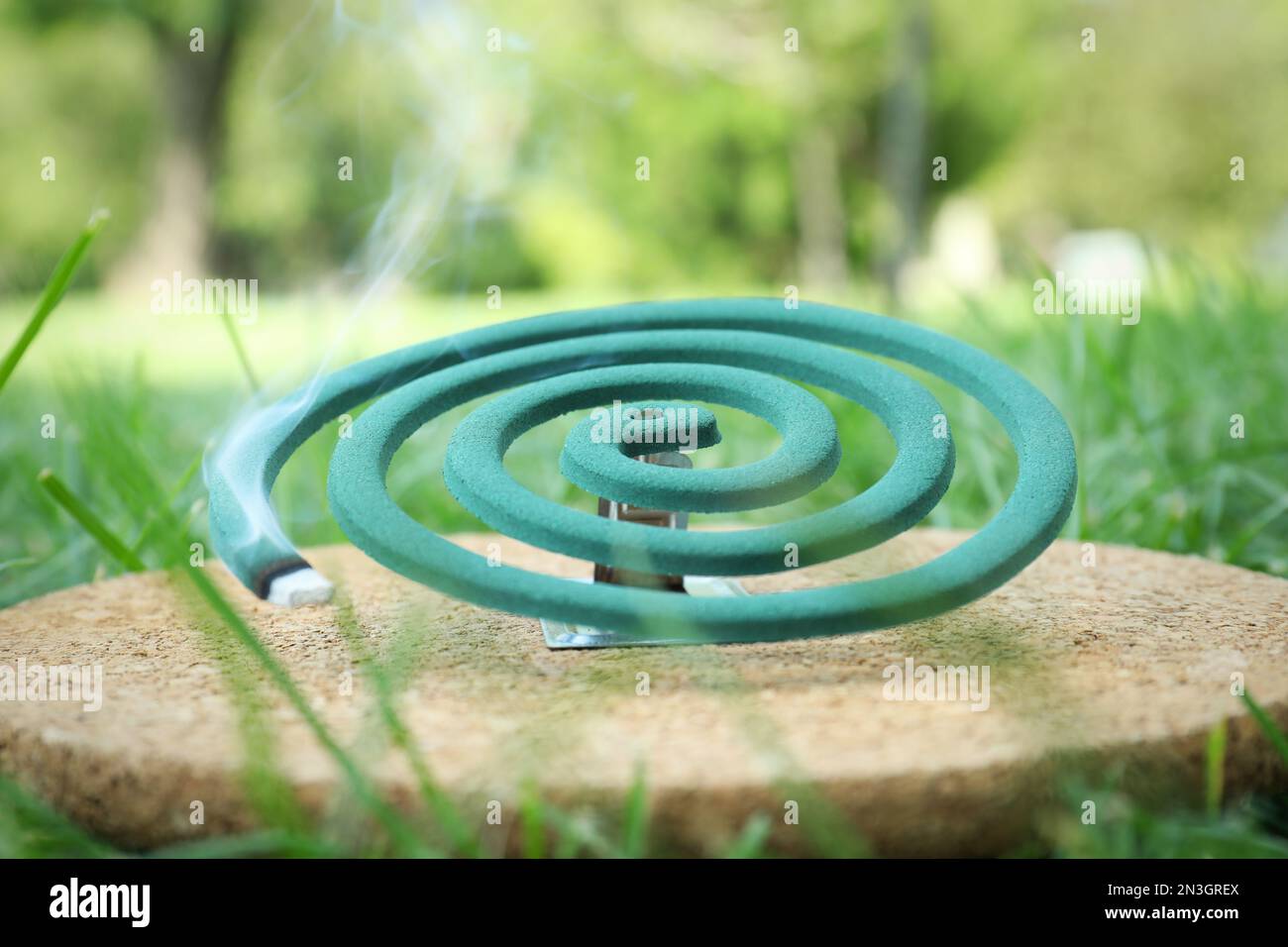 Smouldering insect repellent coil on board outdoors Stock Photo - Alamy