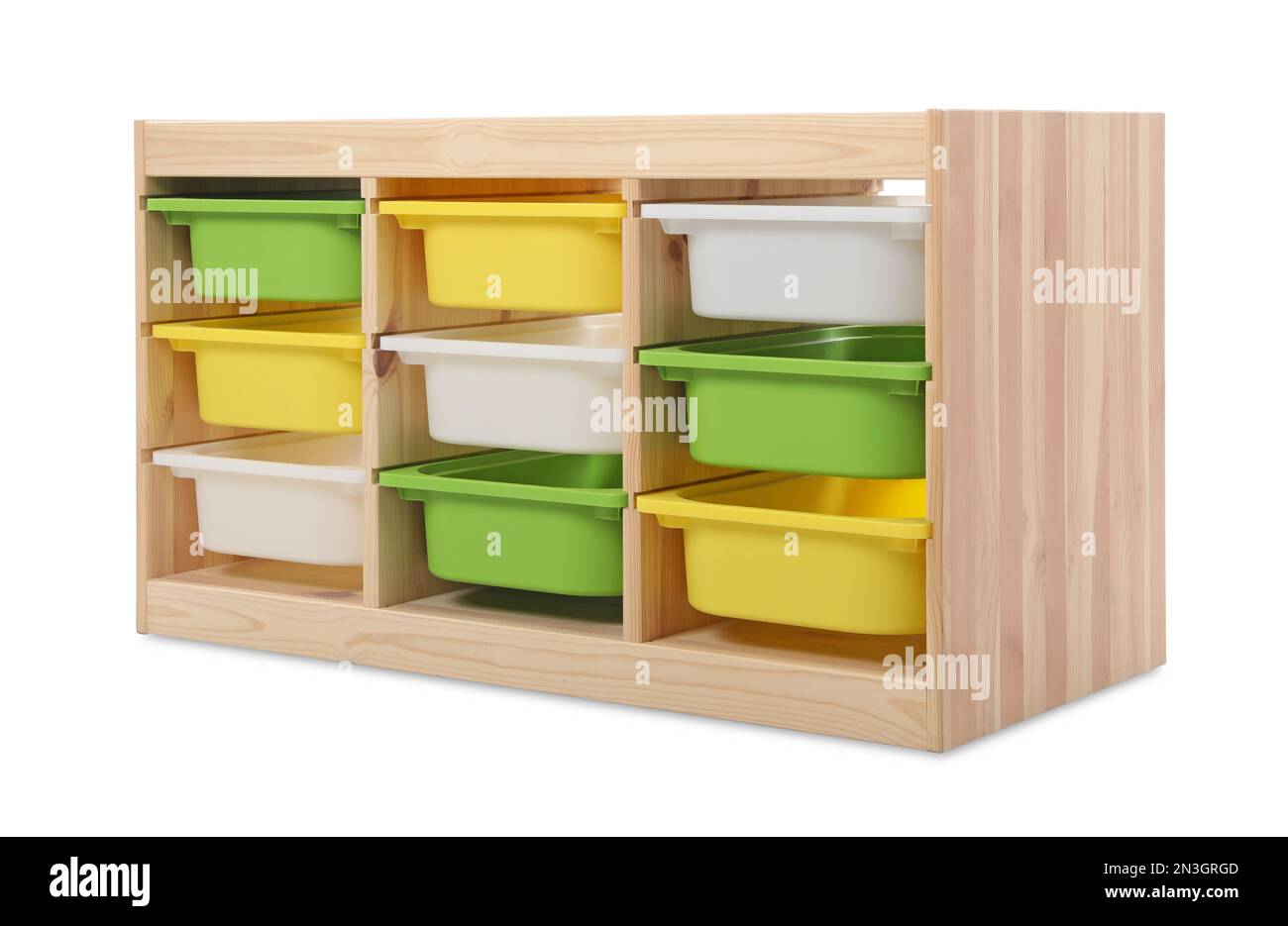 Empty wooden shelving unit isolated on white Stock Photo - Alamy