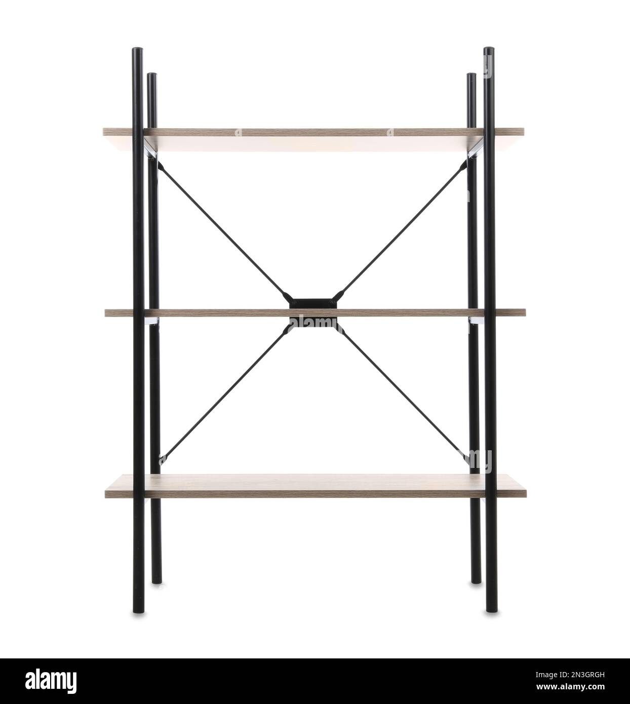 Stylish empty shelving unit isolated on white Stock Photo - Alamy