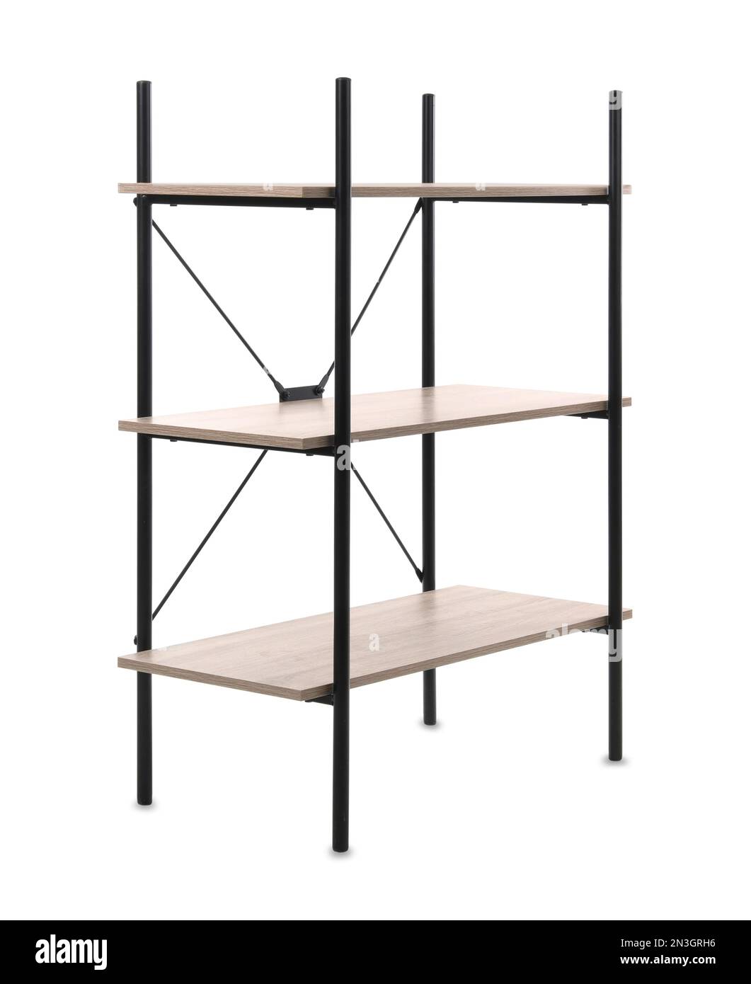 Stylish empty shelving unit isolated on white Stock Photo - Alamy