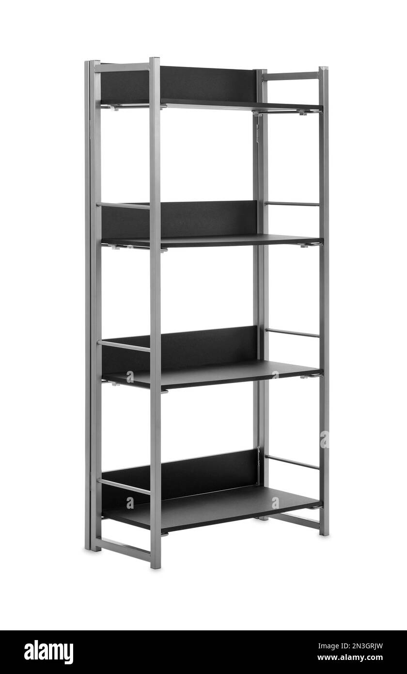 Stylish empty shelving unit isolated on white Stock Photo - Alamy