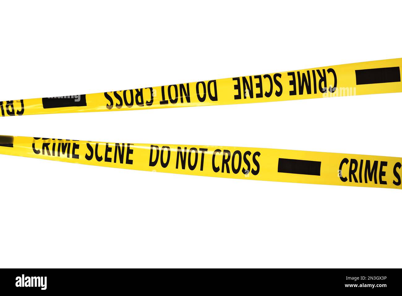Yellow crime scene tapes isolated on white Stock Photo - Alamy