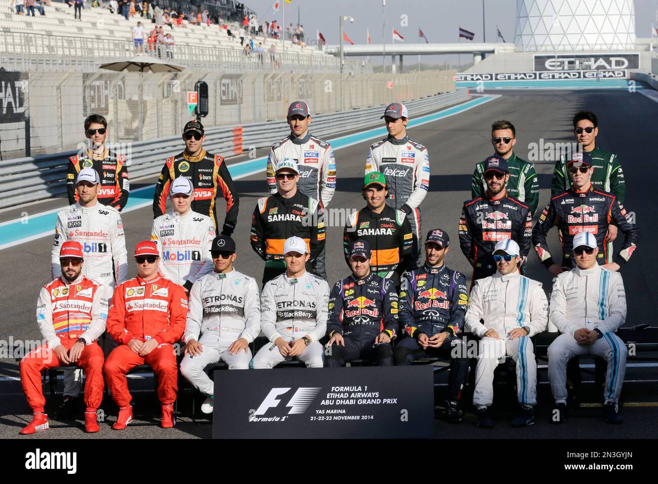Formula one drivers pose for the end session group photo ahead of the ...