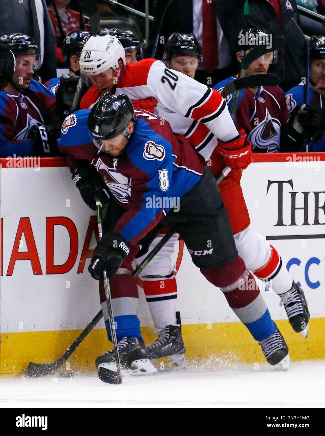 Colorado Avalanche defenseman Jan Hejda (8) and Carolina Hurricanes ...