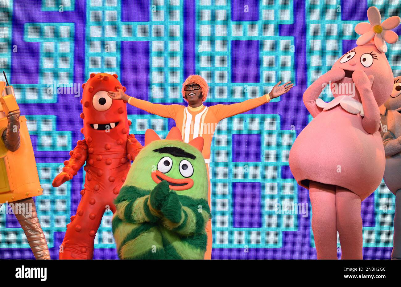 DJ Lance Rock and the cast of Yo Gabba Gabba! perform on stage at Yo ...