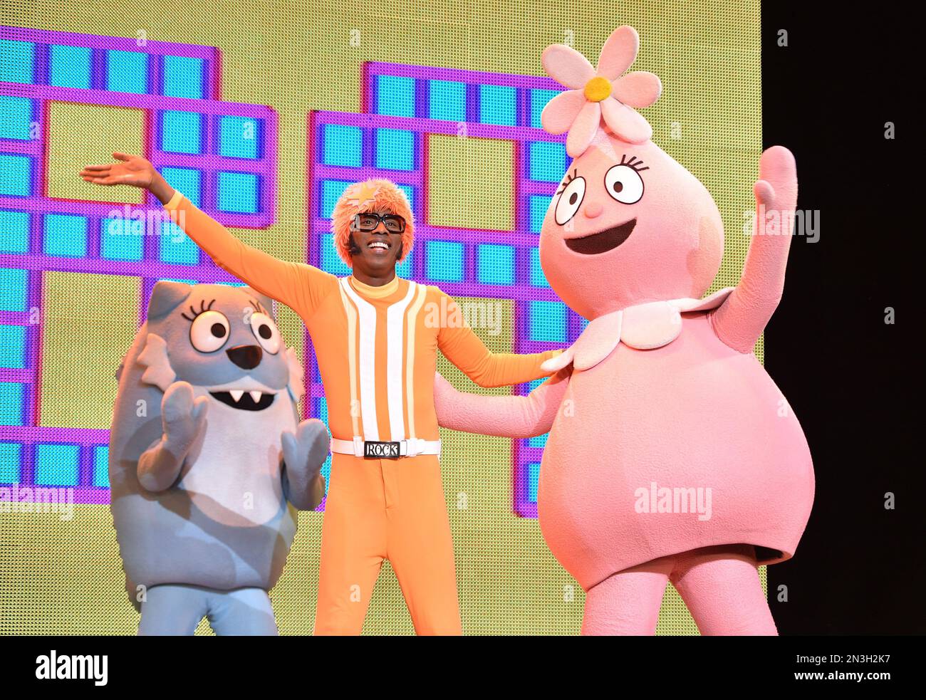 DJ Lance Rock and the cast of Yo Gabba Gabba! perform on stage at Yo ...