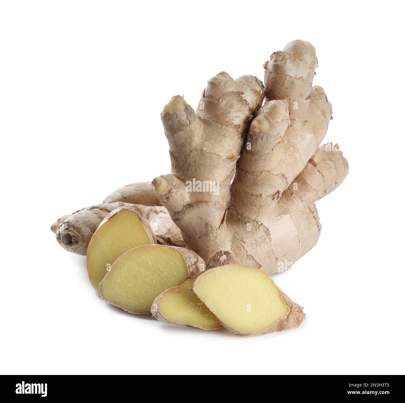 Whole and cut fresh ginger isolated on white Stock Photo - Alamy