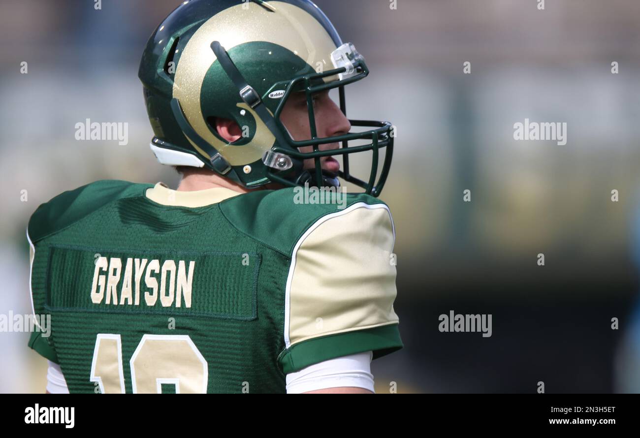 Colorado State quarterback Garrett Grayson warms up before the first ...