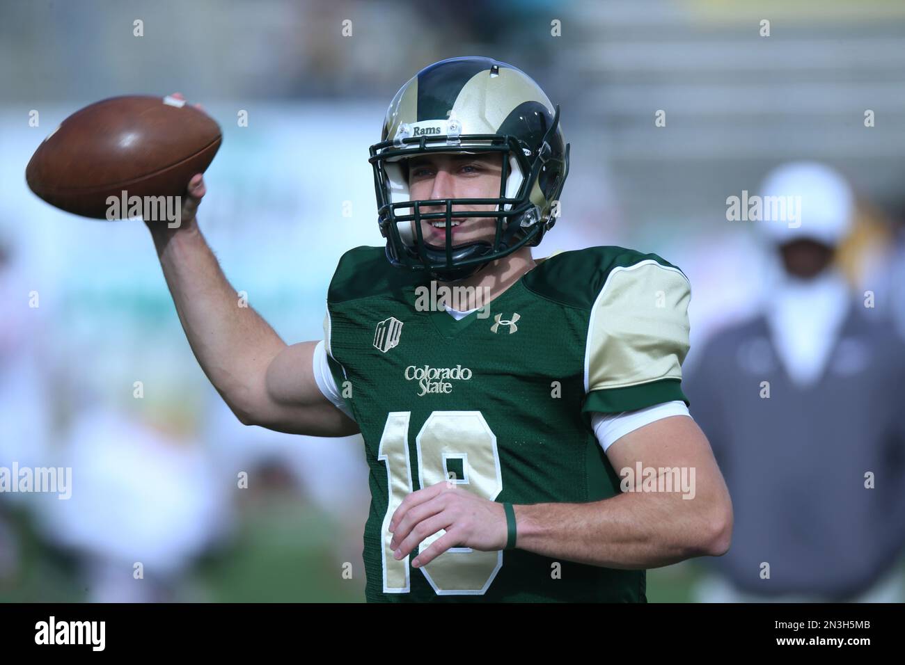 Colorado State quarterback Garrett Grayson warms up before the first ...