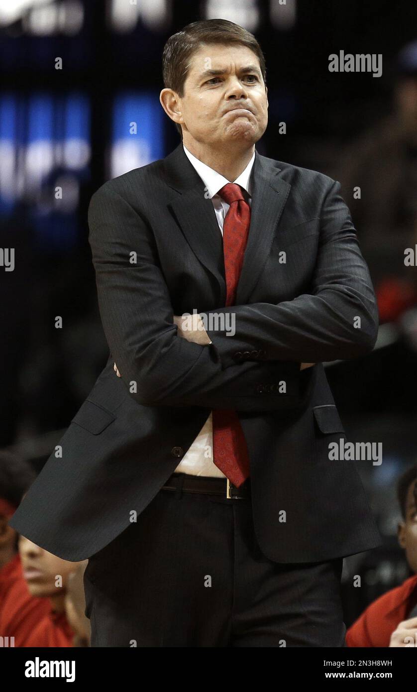 UNLV coach David Rice reacts during the first half of an NCAA college ...