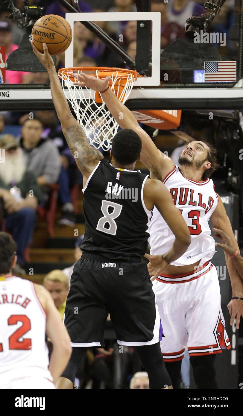 Sacramento Kings forward Rudy Gay, let, drives to the basket against ...
