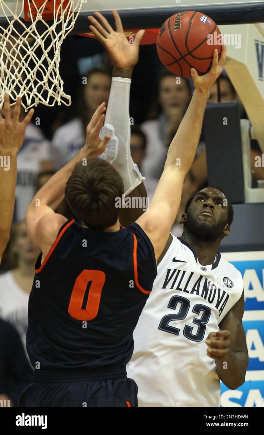 Villanova forward Daniel Ochefu (23) blocks a shot by Bucknell forward ...