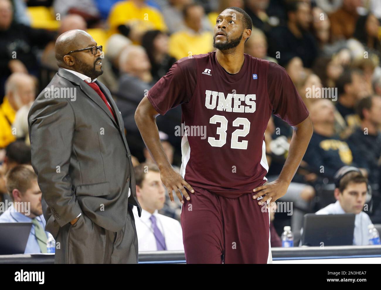 Maryland Eastern Shore head coach Bobby Collins talks with forward ...