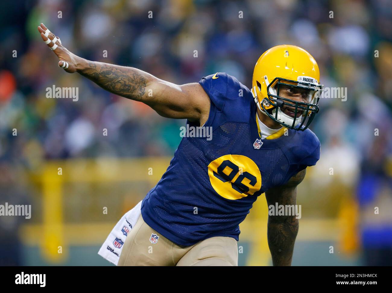 Green Bay Packers defensive end Mike Neal (96) celebrates a sack ...