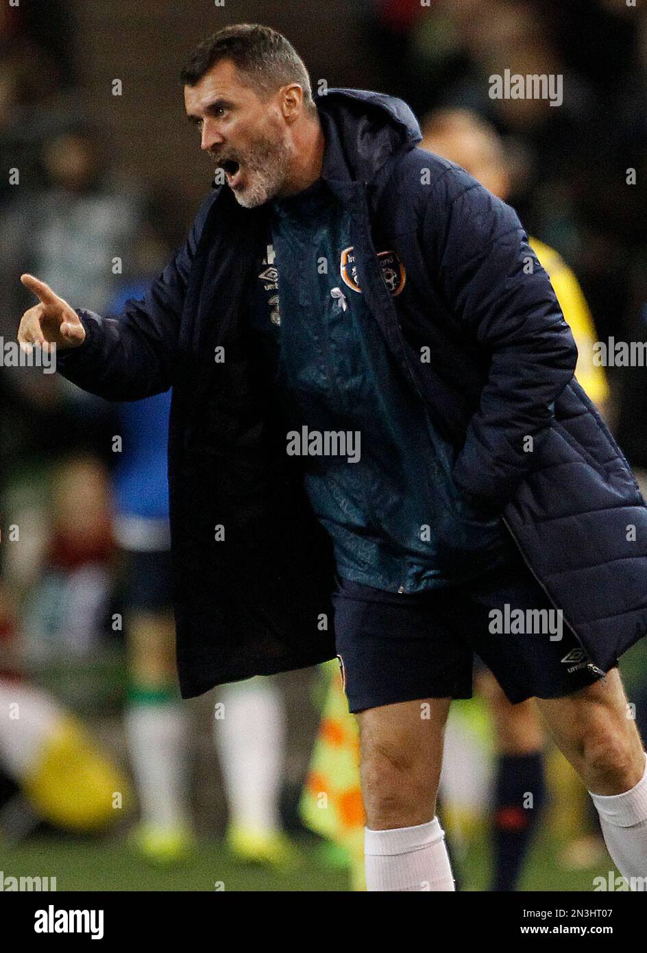 Republic of Ireland assistant manager Roy Keane shouts to his side ...
