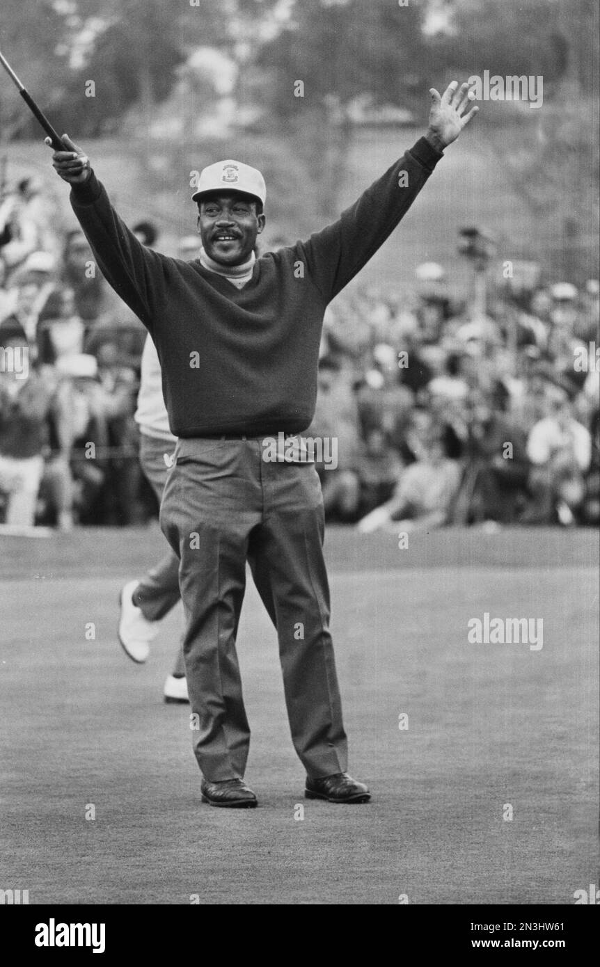 FILE - In this Jan. 13, 1969 file photo, Charlie Sifford throws up his ...