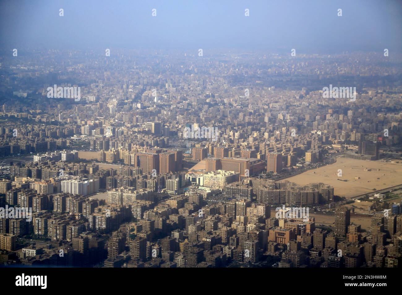 An aerial view of Cairo, Egypt is pictured through the window of an ...