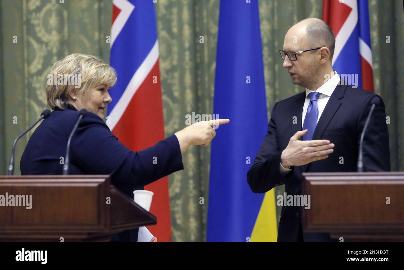 Norwegian Prime Minister Erna Solberg speaks with Ukrainian Prime ...