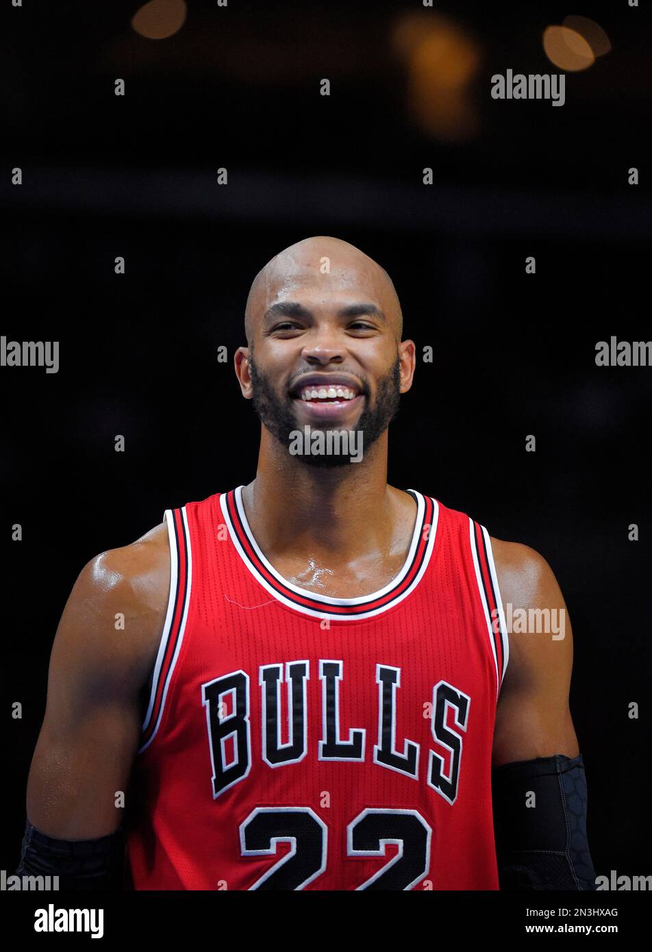 Chicago Bulls forward Taj Gibson smiles during the first half of an NBA ...