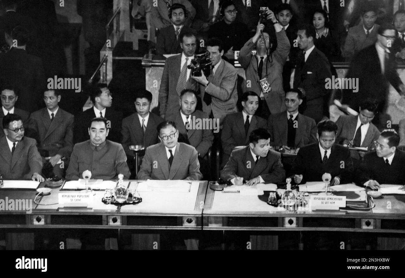 Chinese and Viet Minh delegates at the plenary session at the Geneva ...