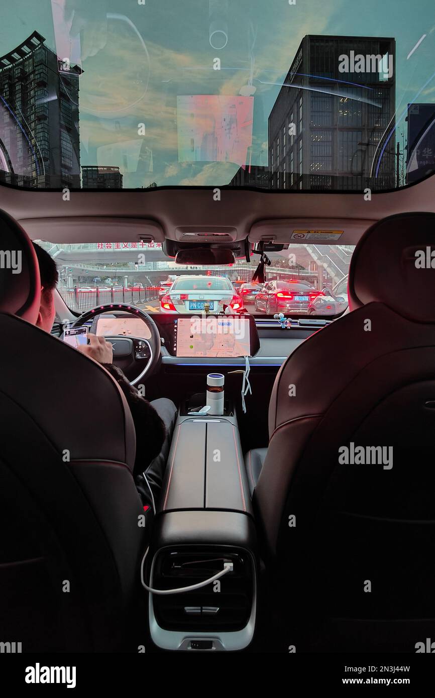 SHANGHAI, CHINA - FEBRUARY 7, 2023 - Two LED screens are seen inside a ...