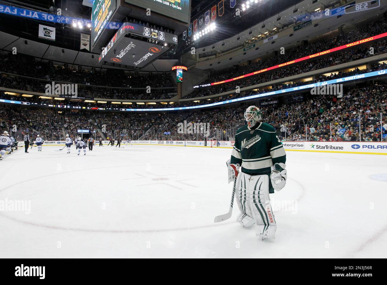 Minnesota Wild goalie Niklas Backstrom (32), of Finland, skates away ...