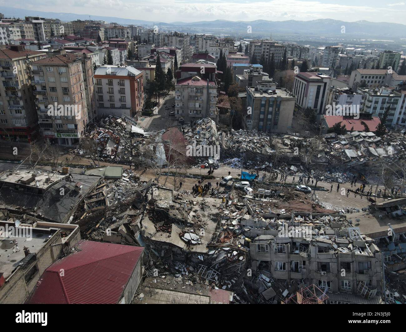 Kahramanmaras. 7th Feb, 2023. This aerial photo taken on Feb. 7, 2023 ...