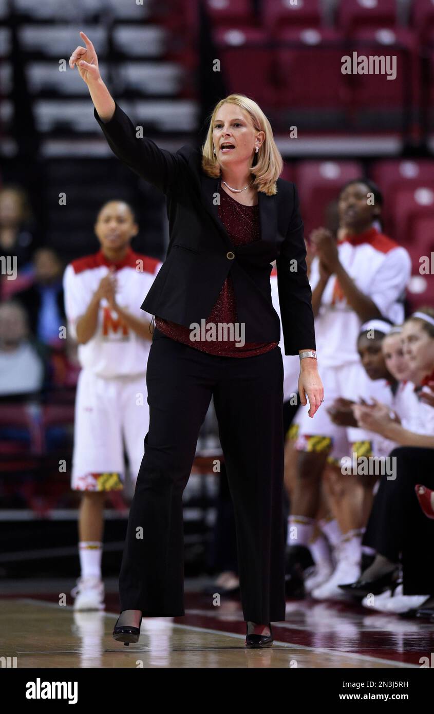 Maryland head coach Brenda Frese calls to her team during the first ...