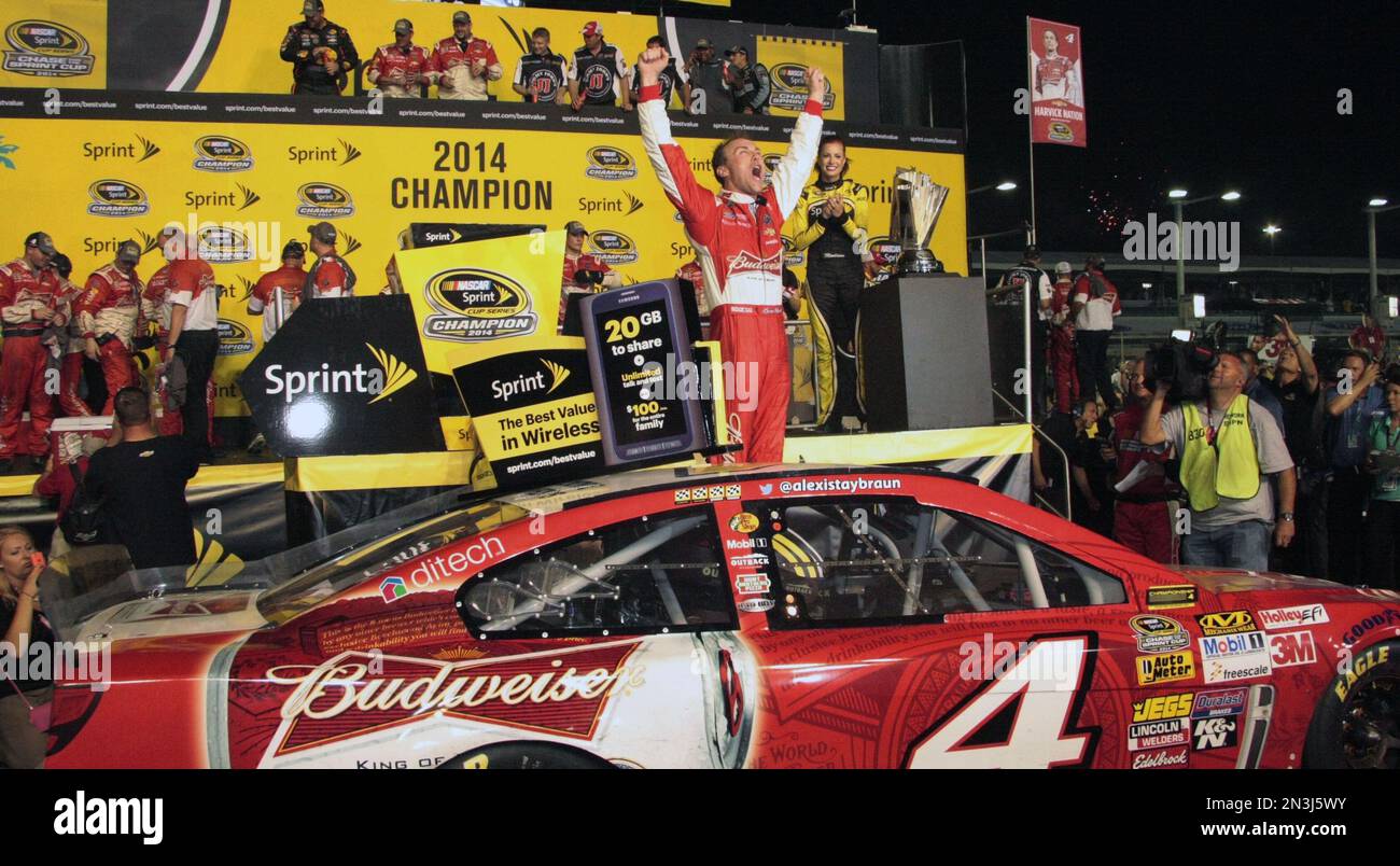 Kevin Harvick celebrates winning the NASCAR Sprint Cup championship ...