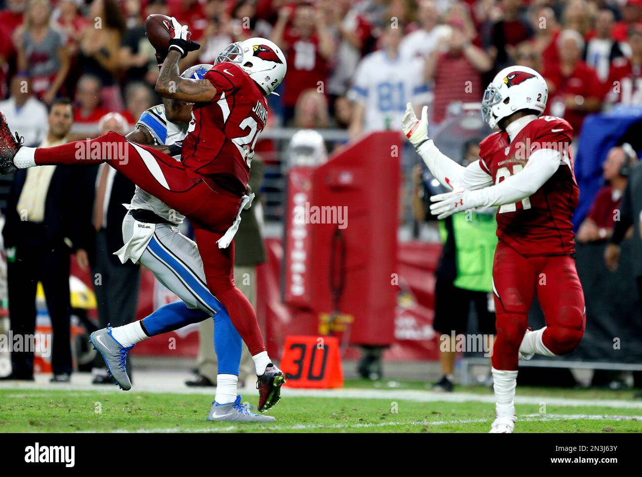 Arizona Cardinals free safety Rashad Johnson intercepts a pass against ...