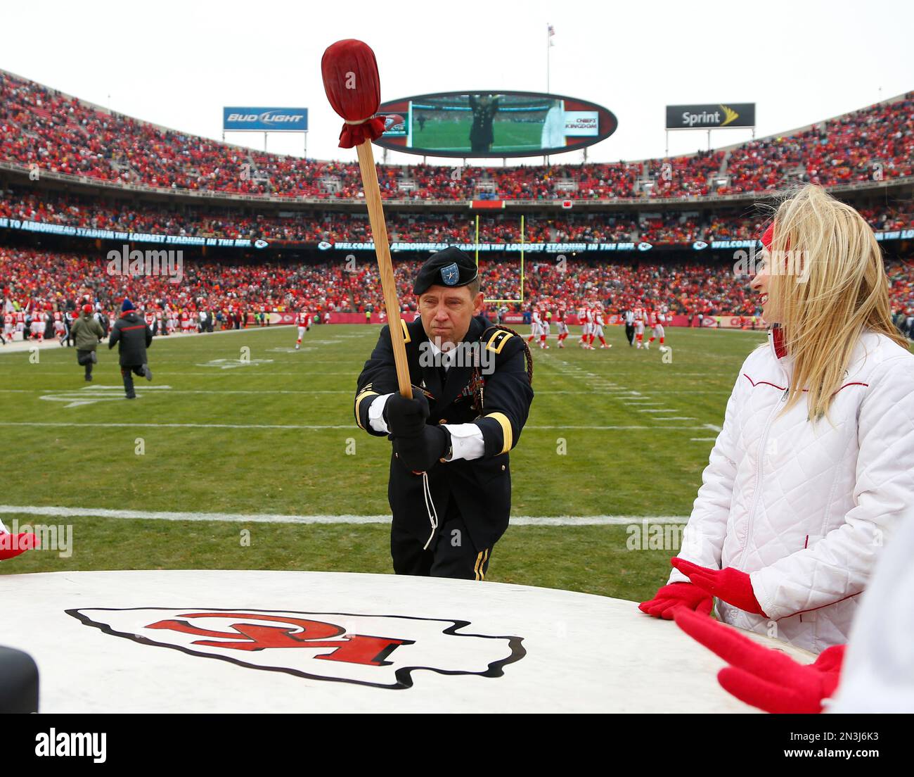 Brig. Gen. Eric Wesley beats the Chiefs' ceremonial drum prior to an ...