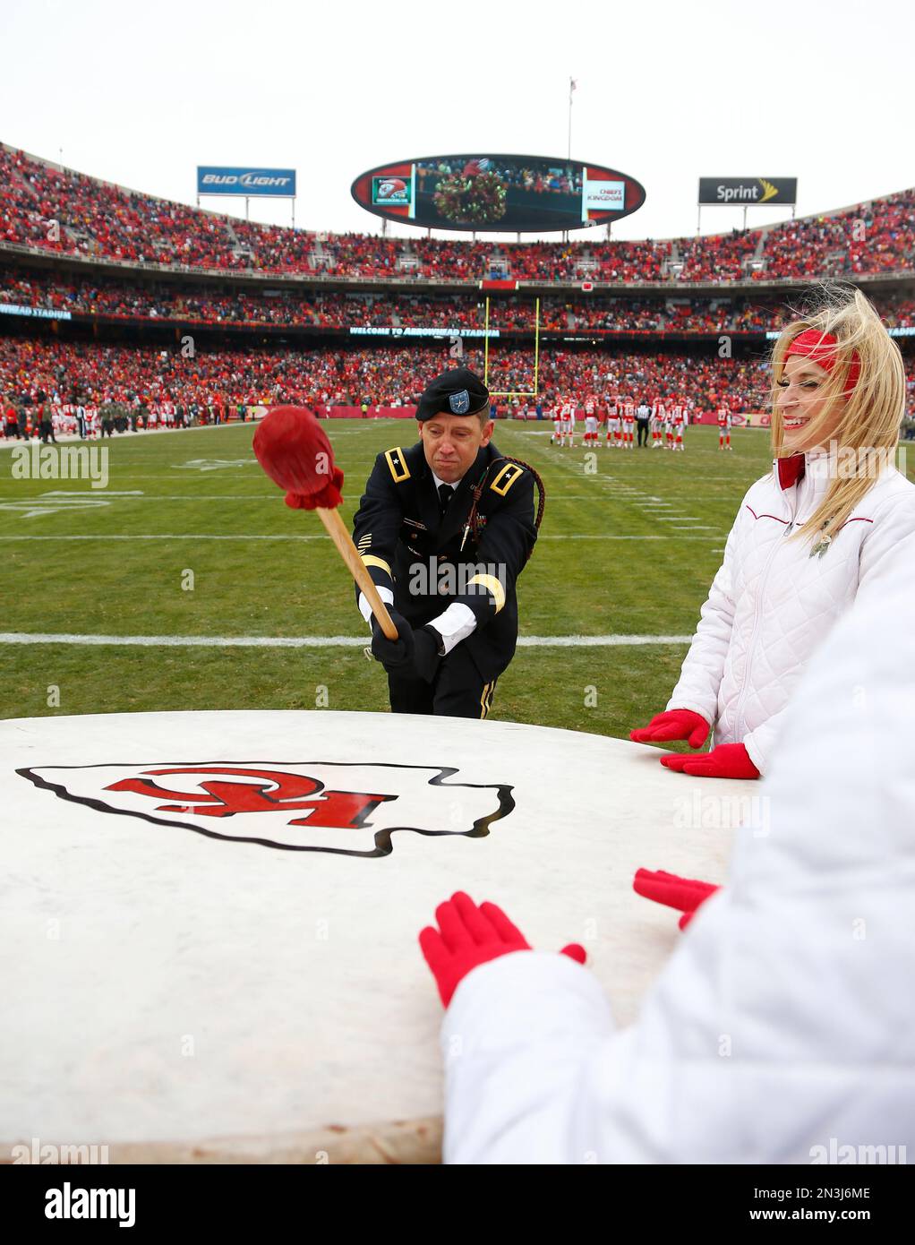 Brig. Gen. Eric Wesley beats the Chiefs' ceremonial drum prior to an ...