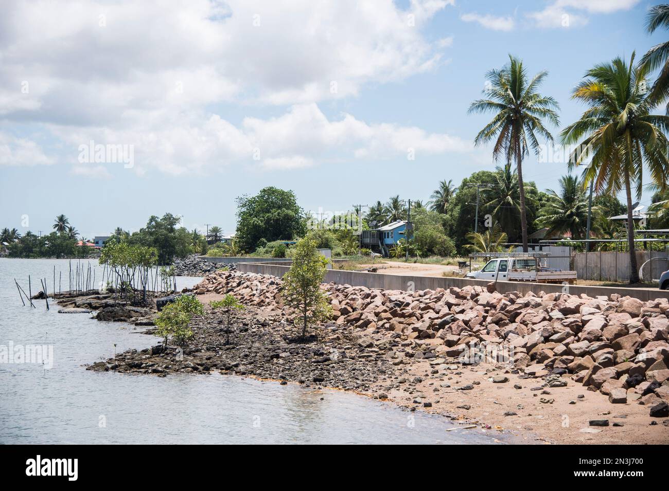 Saibai Island community and seawall in the Torres Strait, Wednesday ...