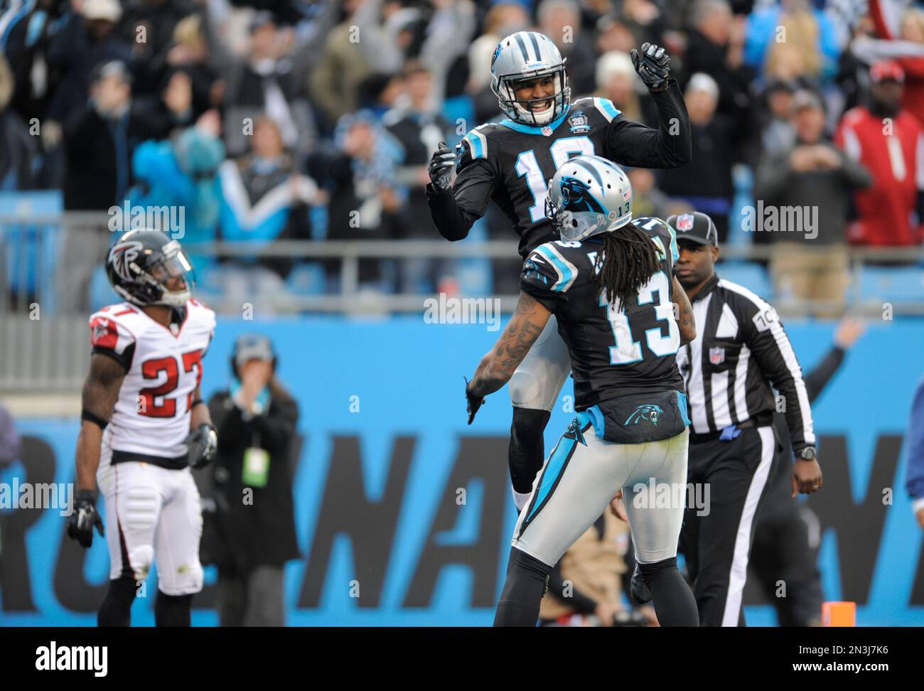 Carolina Panthers' Philly Brown (16) celebrates his touchdown catch ...