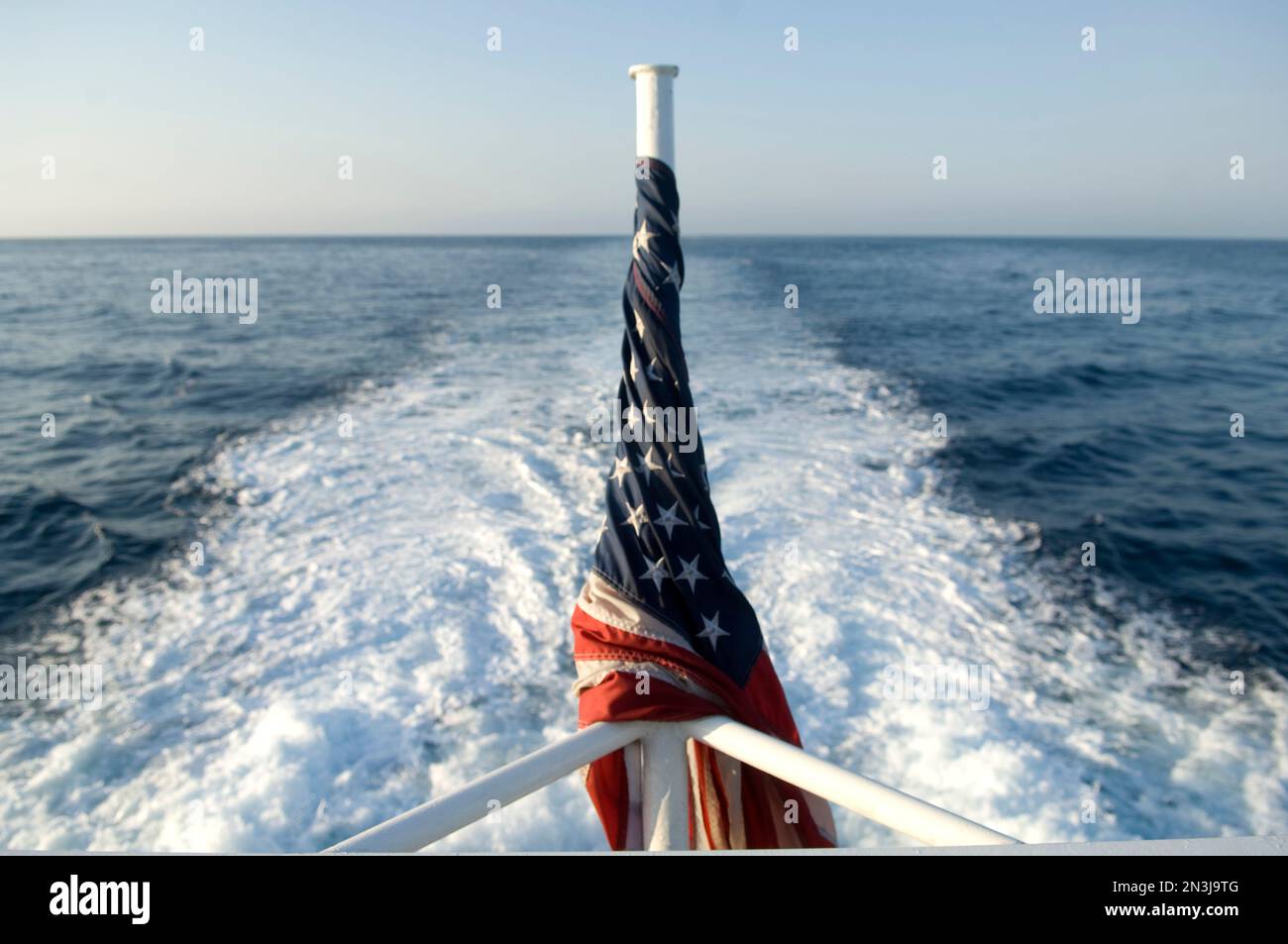American flag on a ferry from Long Beach to Catalina Island, California ...