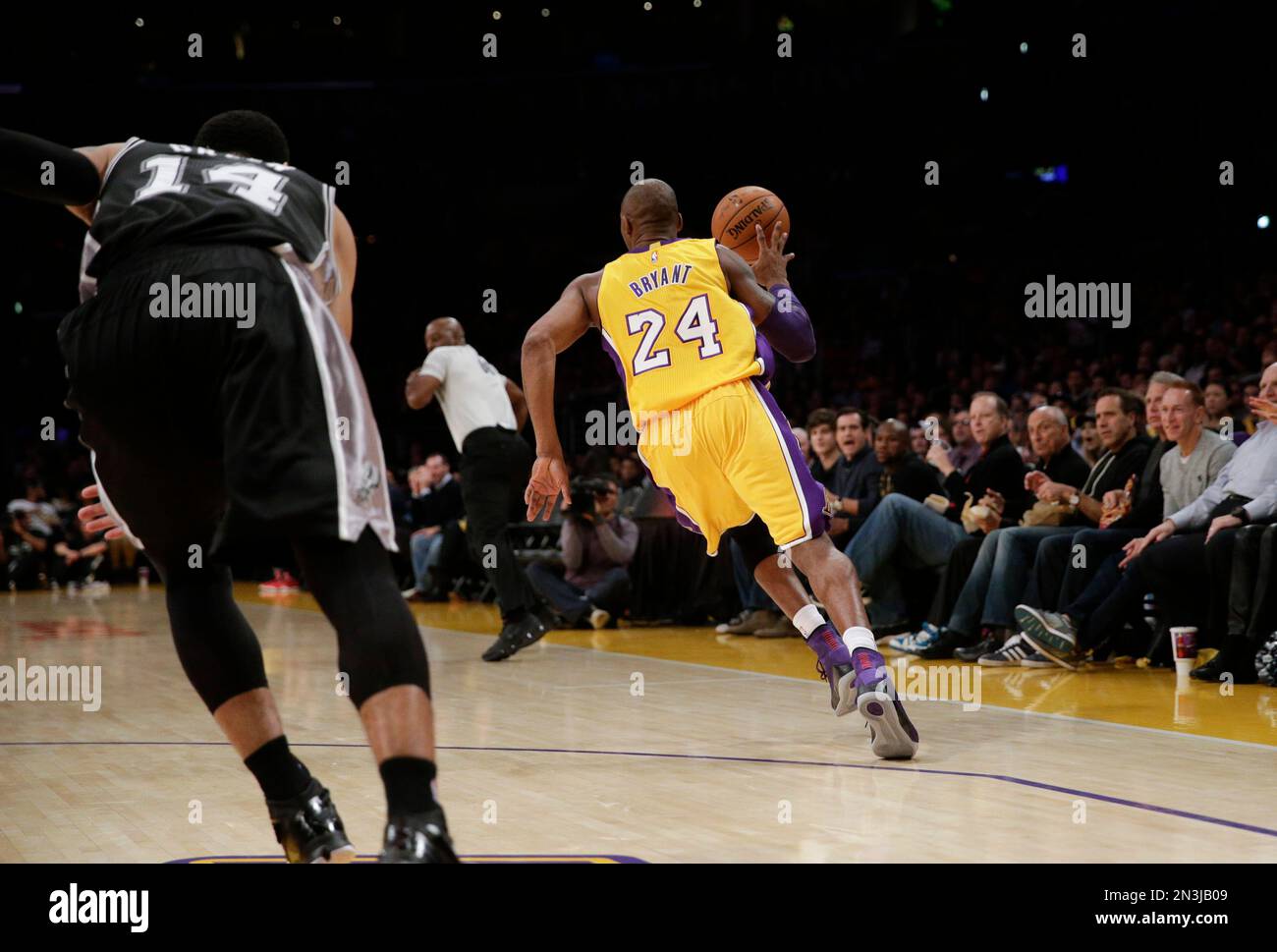 Los Angeles Lakers' Kobe Bryant makes his way down the court during the ...
