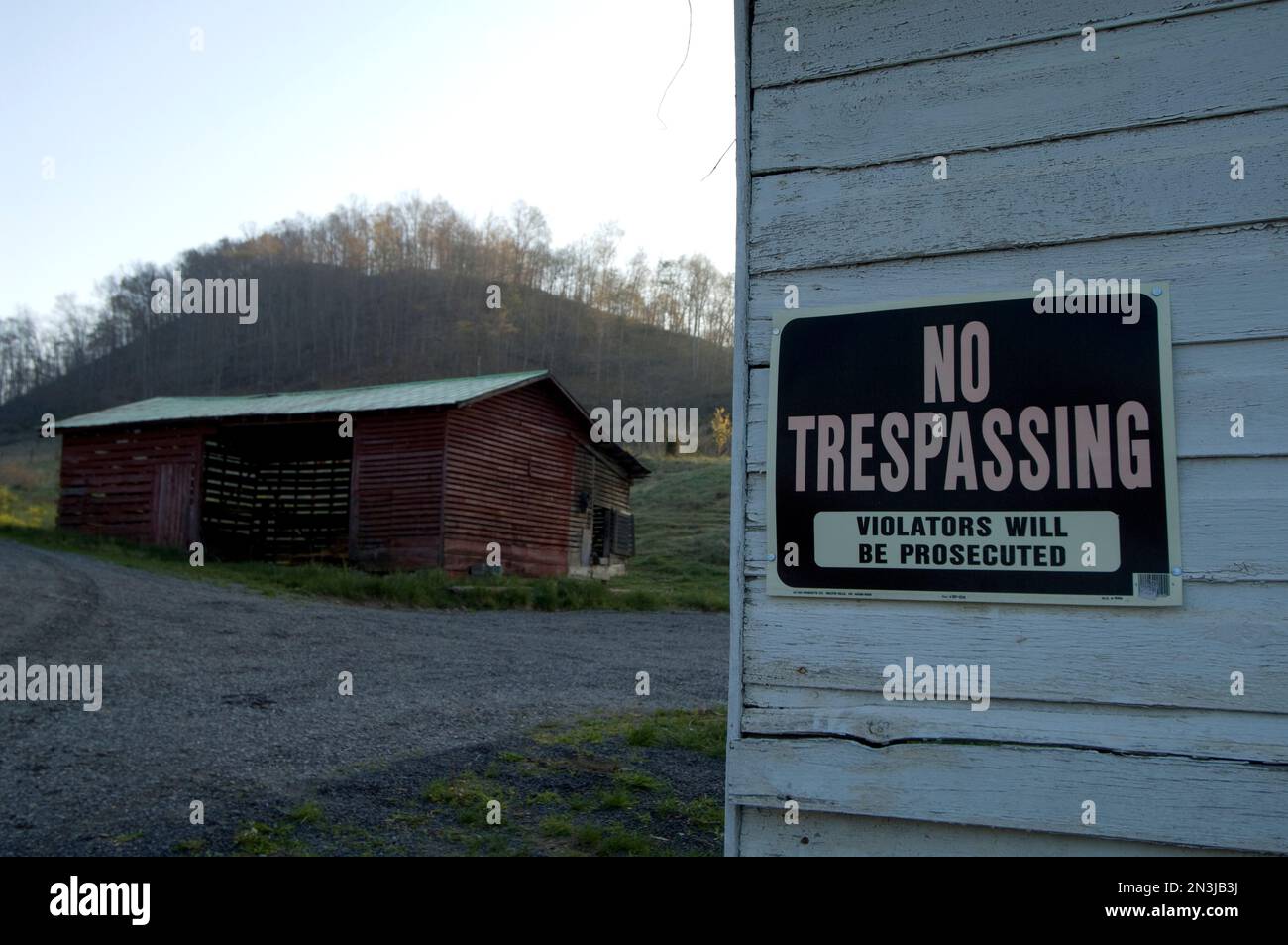 No trespassing sign on a rural farm; Sneedville, Tennessee, United ...
