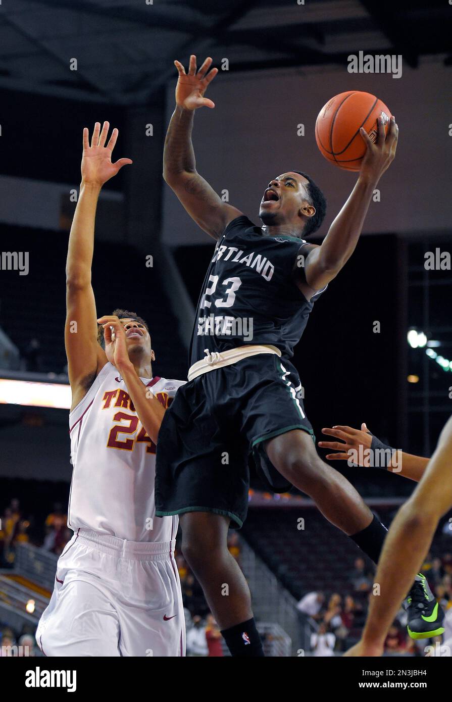 Portland State guard DaShaun Wiggins goes up for a shot as Southern ...