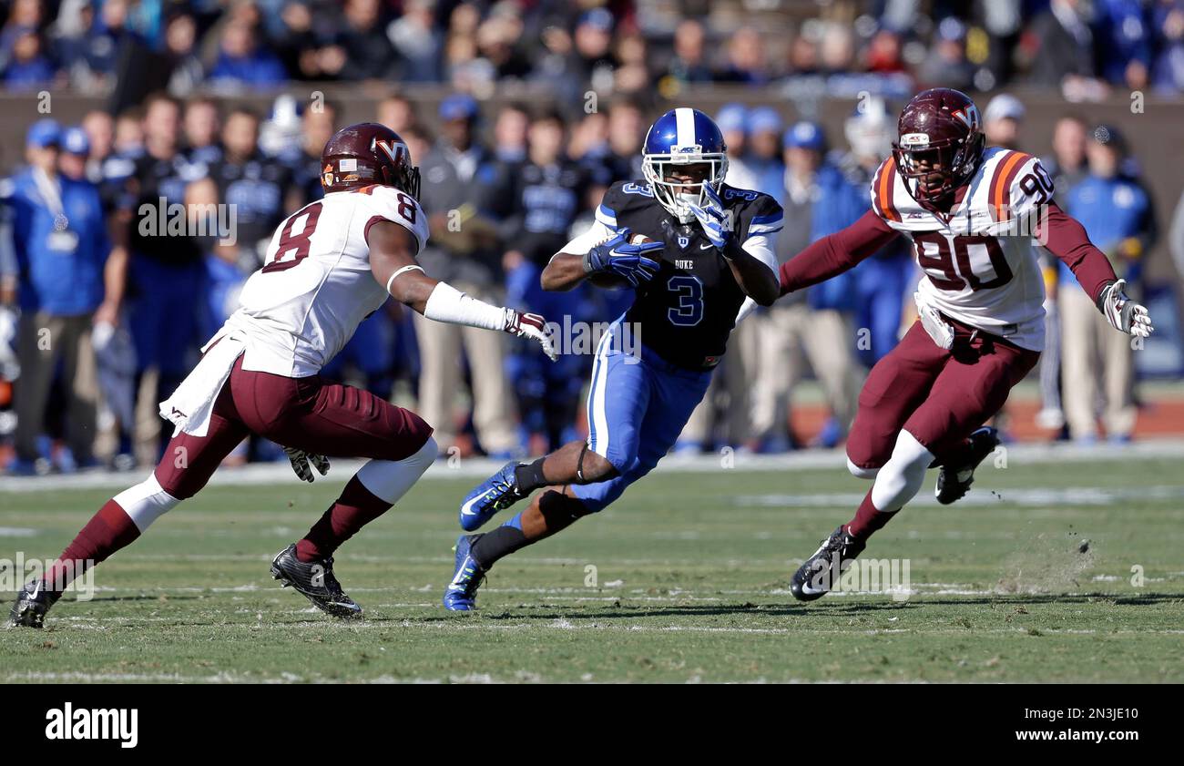 Duke's Jamison Crowder (3) runs the ball as Virginia Tech's Detrick ...