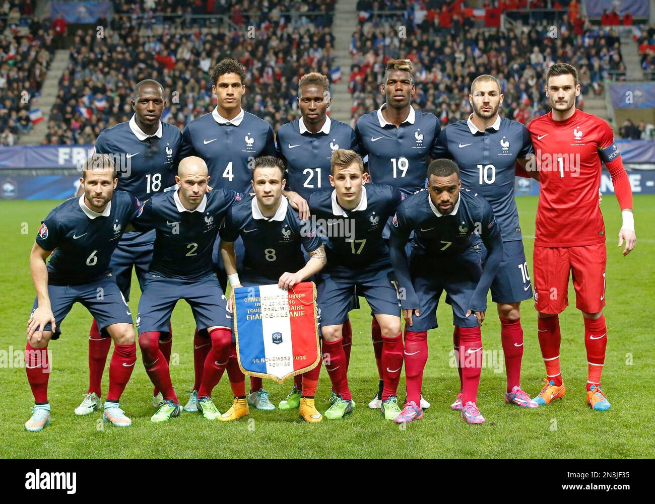 The French team line up for a group photo prior to a friendly soccer ...