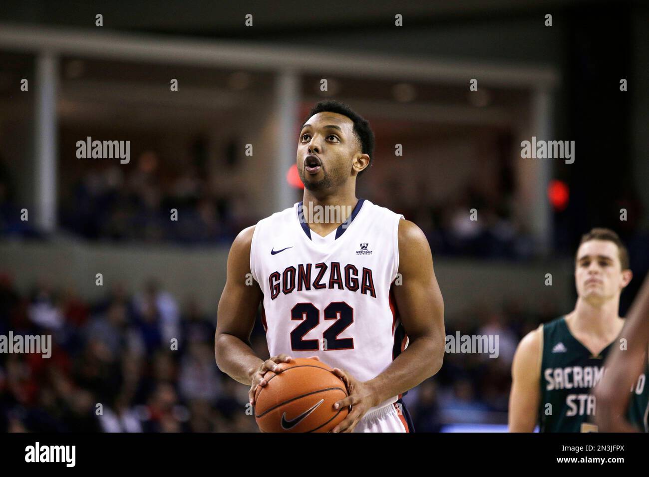 Gonzaga's Byron Wesley (22) shoots a free throw during the second half ...