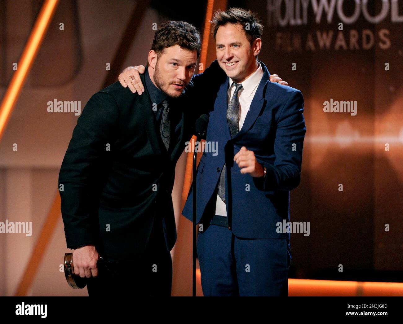 Chris Pratt, left, and James Gunn accept the Hollywood blockbuster ...