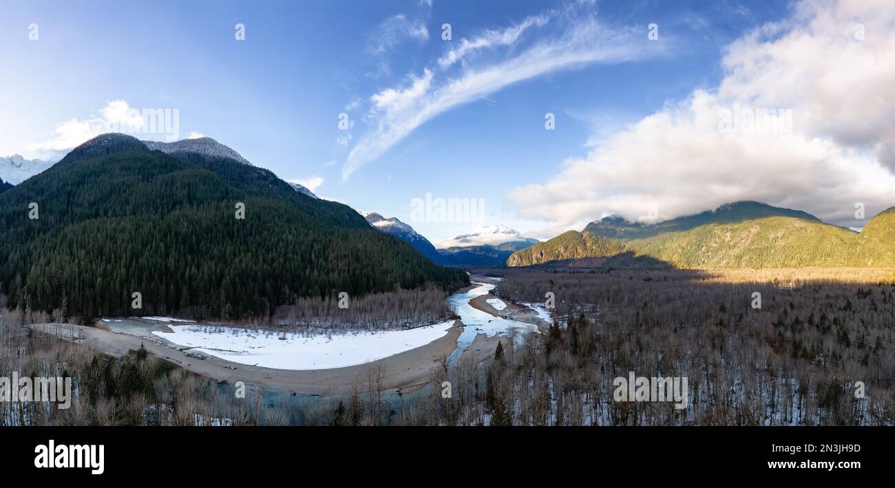 River, Mountains and Forest in Canadian Nature Landscape Background ...